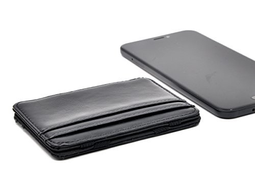 Patty Both Slim Leather Pocket Wallet with Magic Money Clip & Card Holders (Black)