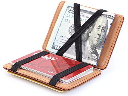 Patty Both Slim Leather Pocket Wallet with Magic Money Clip & Card Holders (Black)