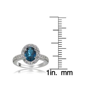 Ice Gems Sterling Silver London Blue and White Topaz Oval Halo Ring, Size 7