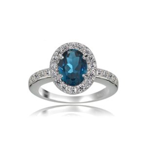 ice gems sterling silver london blue and white topaz oval halo ring, size 8