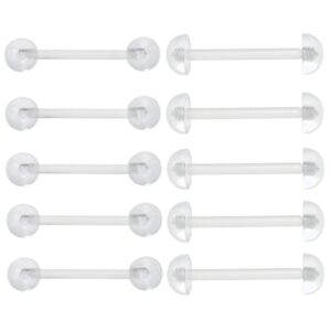 oasis plus 10pcs 14g clear flexible plastic retainer tounge ring nipple barbell 6mm balls body piercing