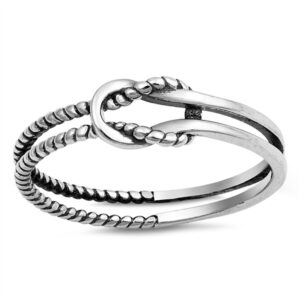 oxidized infinity love knot rope loop ring .925 sterling silver band size 8