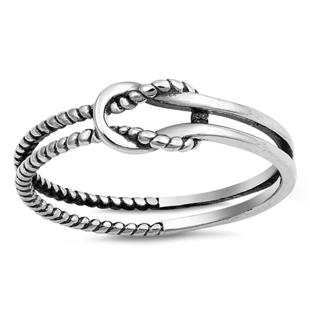 Oxidized Infinity Love Knot Rope Loop Ring .925 Sterling Silver Band Size 8