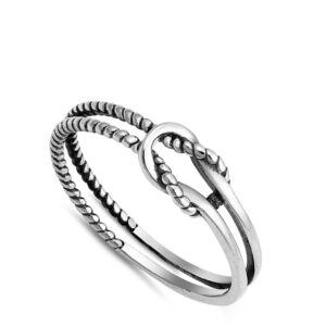 Oxidized Infinity Love Knot Rope Loop Ring .925 Sterling Silver Band Size 8