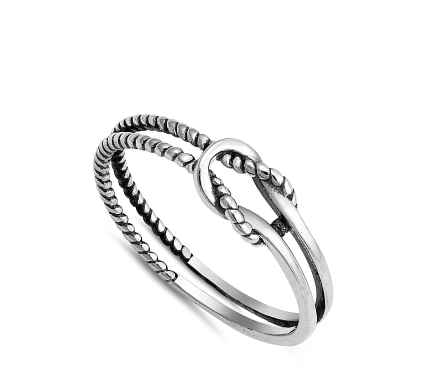 Oxidized Infinity Love Knot Rope Loop Ring .925 Sterling Silver Band Size 8