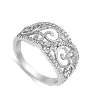 Clear CZ Filigree Vintage Swirl Knot Ring .925 Sterling Silver Band Size 10