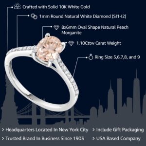 Gem Stone King 10K White Gold Gemstone Birthstone and White Diamond Engagement Ring | Oval 8X6MM | Wedding Anniversary Promise Ring For Women | Available In Size 5, 6, 7, 8, 9