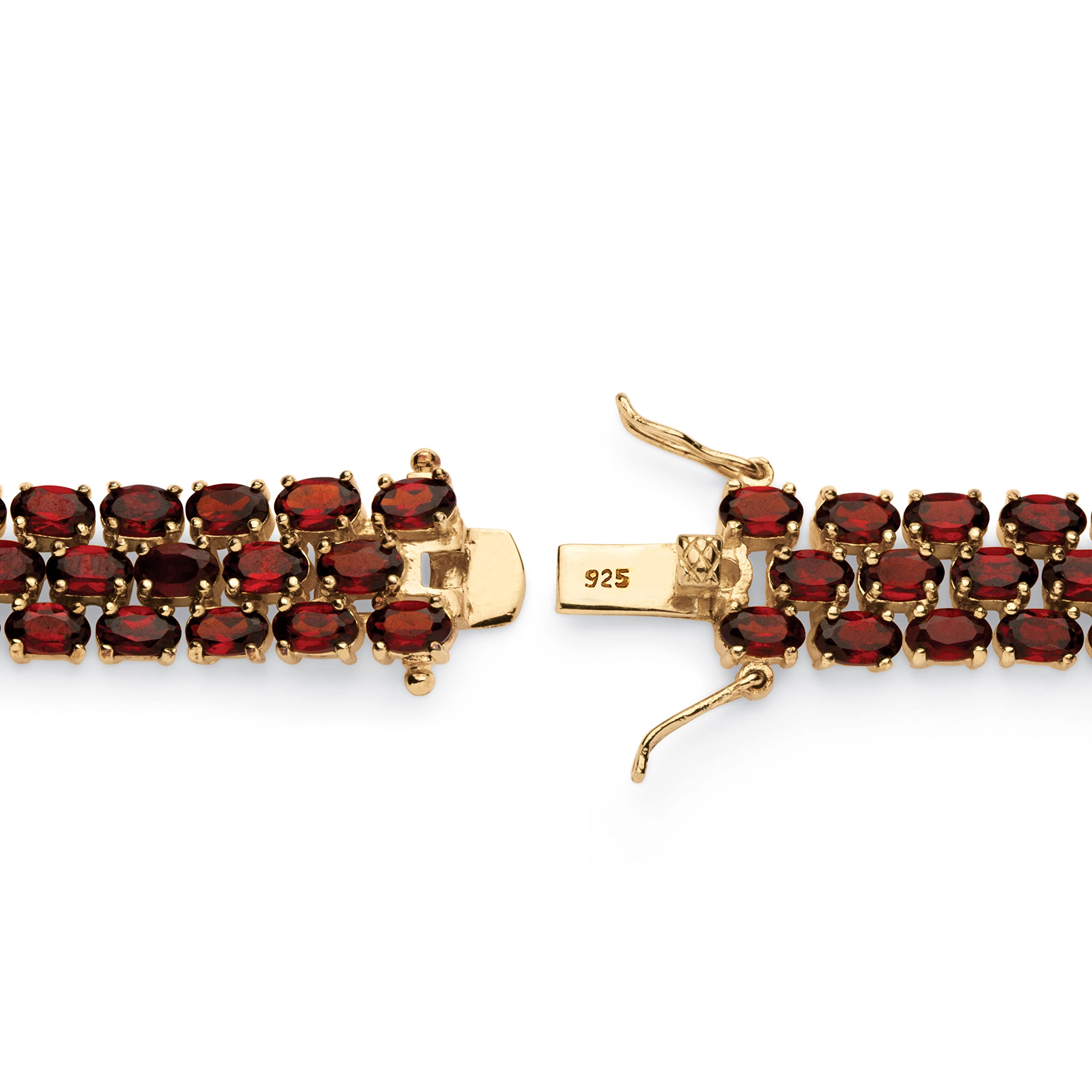 PalmBeach Yellow Gold-Plated Sterling Silver Oval Shaped Genuine Red Garnet, Tennis Bracelet (11.5mm), Hidden Box Clasp, 7.25 inches