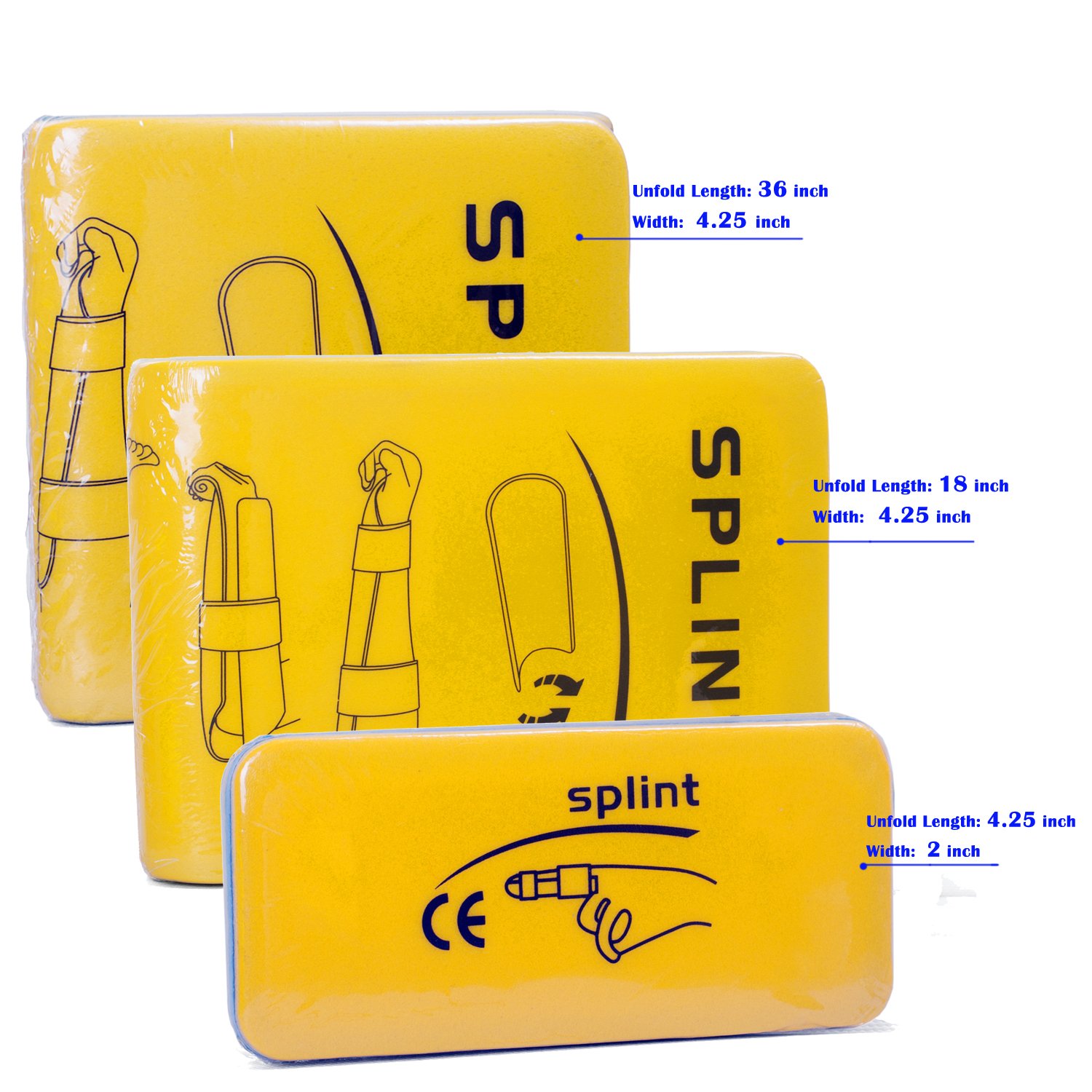 ANSUDYLG Splints: 3-Size Pack Made for Finger Neck, Leg, Knee, Foot, Wrist, Hand, Arm Injuries with a Handbag (Yellow)