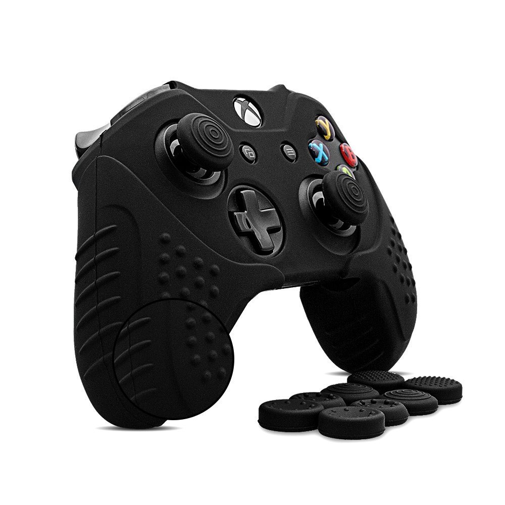 CHIN FAI Xbox One S/X Controller Grip Skin Anti-Slip Silicone Protective Cover Case for Xbox 1 Controller with 4 Set Thumbstick Caps (Black)