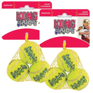 kong air dog squeakair dog toy tennis balls, small (6 pack)