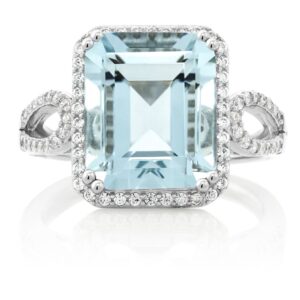 Gem Stone King 925 Sterling Silver Simulated Aquamarine Ring For Women (5.00 Cttw, Emerald Cut 12X10MM, Available In Size 5,6,7,8,9)