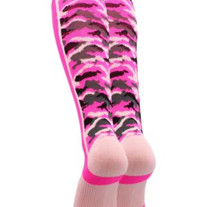 MadSportsStuff Pink Ribbon Awareness Camo OTC Socks (Neon Pink/Pale Pink, X-Large)