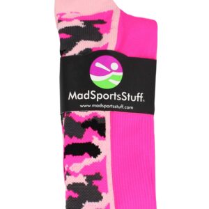 MadSportsStuff Pink Ribbon Awareness Camo OTC Socks (Neon Pink/Pale Pink, X-Large)