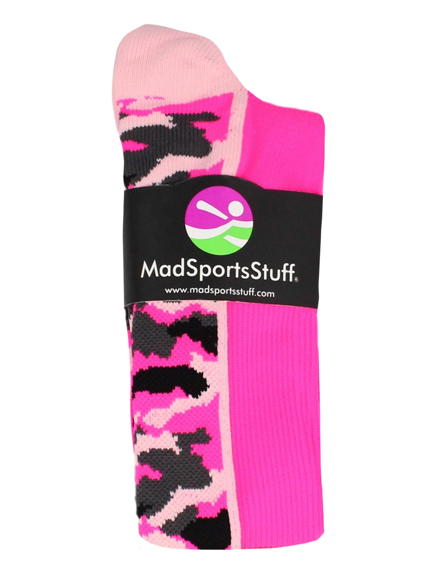 MadSportsStuff Pink Ribbon Awareness Camo OTC Socks (Neon Pink/Pale Pink, X-Large)