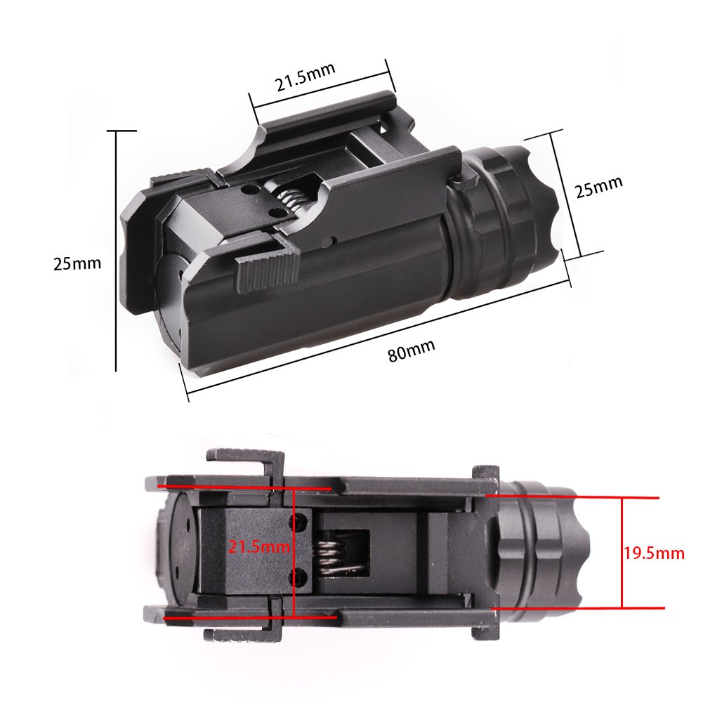 MCCC 500 Lumens LED Rail Mount Tactical Gun Flashlight Pistol Light with Strobe&Weaver Quick Release for Hunting, Black