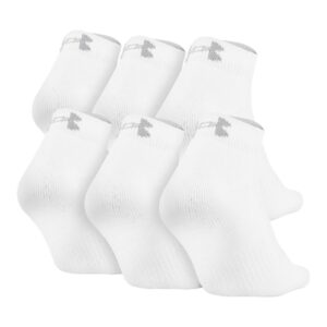 under armour unisex-adult cotton low cut socks, multipairs, white/gray (6 pairs), large