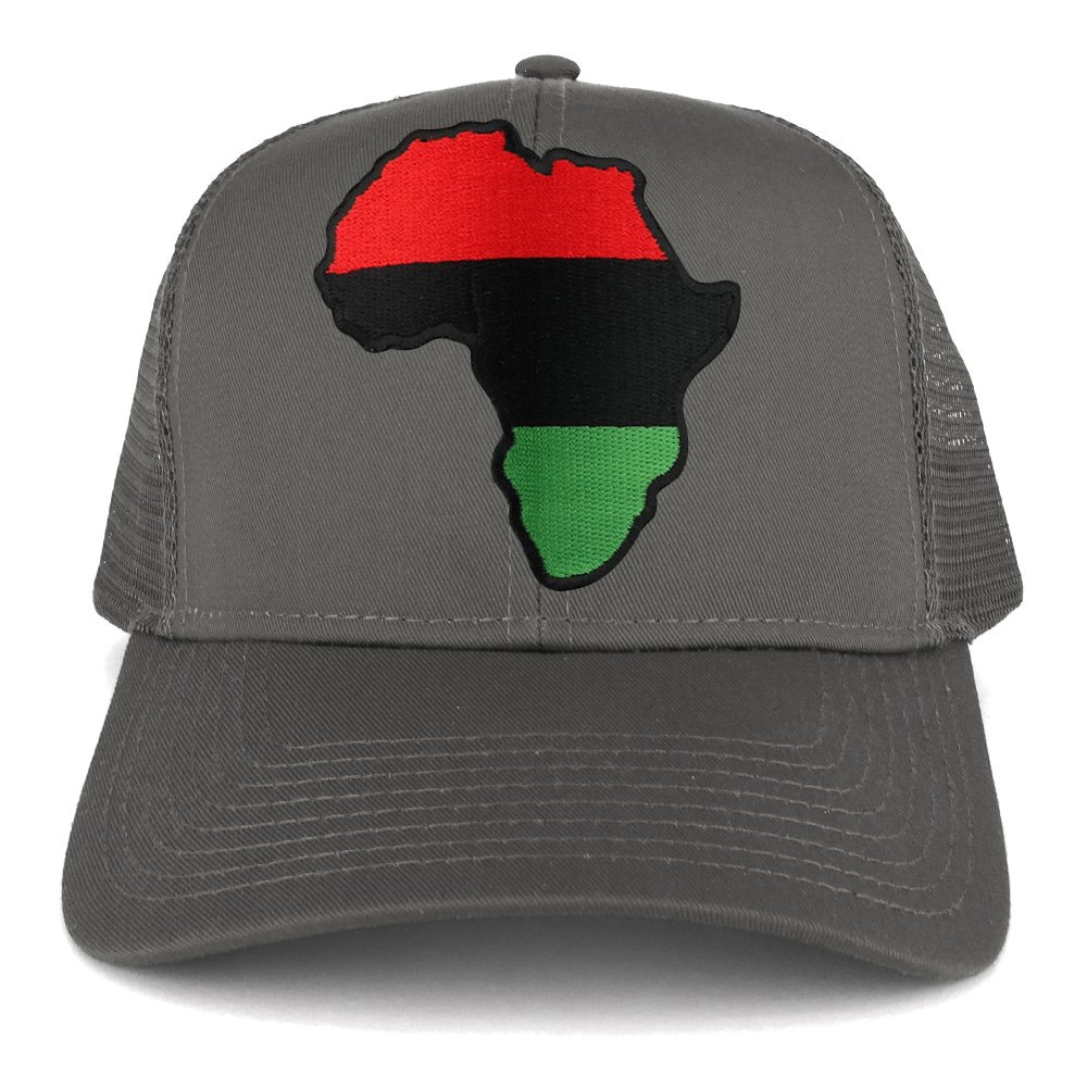 Red Black Green Africa Map Embroidered Iron on Patch Adjustable Trucker Mesh Cap - Charcoal