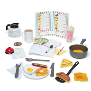 melissa & doug star diner restaurant play set (41 pcs) - pretend play food, restaurant toy set with cookware, utensils for kids, diner playset for kids and toddlers, ages 3+