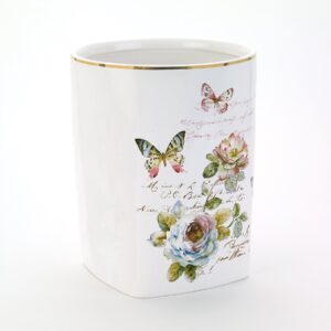 avanti linens - wastebasket, decorative trash can, butterfly inspired home decor (butterfly garden collection),white