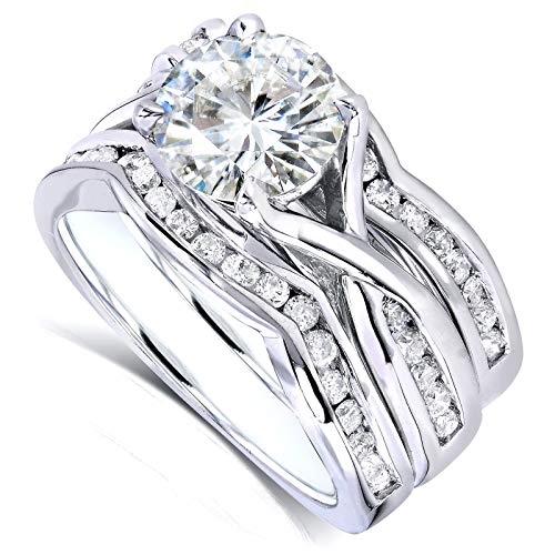 Kobelli Moissanite Crossover Bridal Set 1 3/4 Carat (ctw) in 14k White Gold - 3 Piece Set, Size 9, White Gold