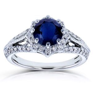 kobelli blue sapphire and diamond star halo engagement ring 1 3/5 ctw in 14k white gold, size 8.5, white gold