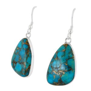 Turquoise Earrings 925 Sterling Silver & Genuine Copper-Infused Matrix Turquoise (Select style) (Free-Form Drops)