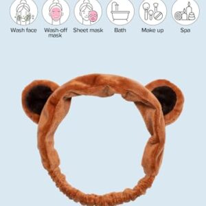 I DEW CARE Face Wash Headband - Brown Bear | Animal Head band for Face Washing & Skincare, Spa Day, Soft & Fuzzy, Cute for Makeup, Shower, Teen Girls Stuff, Teddy Bear Ears, Gift (1 Count)