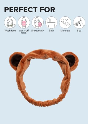 I DEW CARE Face Wash Headband - Brown Bear | Animal Head band for Face Washing & Skincare, Spa Day, Soft & Fuzzy, Cute for Makeup, Shower, Teen Girls Stuff, Teddy Bear Ears, Gift (1 Count)