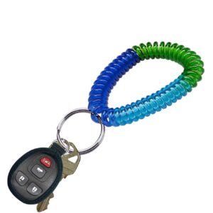 Lucky Line 2” Spiral Wrist Coil with Steel Key Ring, Multi-Color Flexible Wrist, Band Key Chain Bracelet, Stretches to 12”, Blue, Dark Blue,Green 1 PK (4103341)