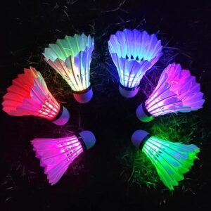 leadge led shuttlecock badminton birdies, shuttlecock dark night goose feather glow birdies lighting for outdoor indoor sport activities (6 packs) (multi color)