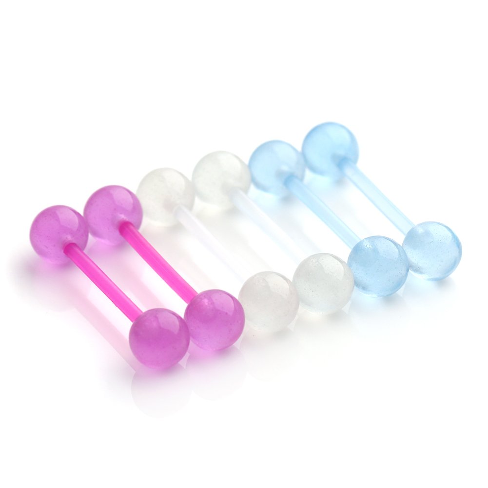 Ruifan 14G 16mm Flexible Acrylic Nipple Tongue Barbell Ring Body Piercing Jewelry Retainer 6PCS (Assorted Color 1#)