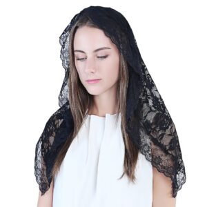 lace mantilla catholic veil church veil chapel veil head covering latin mass (black)