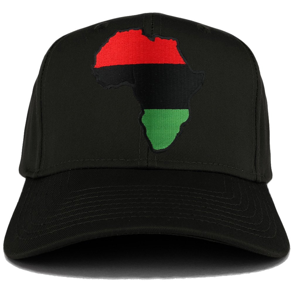 Red Black Green Africa Map Embroidered Iron on Patch Adjustable Baseball Cap - Black