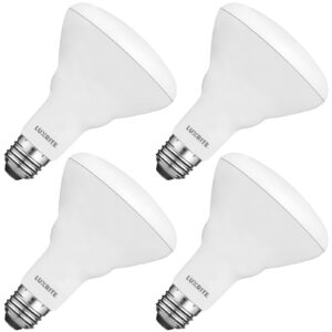 luxrite 4-pack br30 led bulb, 65w equivalent, 3500k natural white, dimmable, 650 lumens, led flood light bulbs, 8.5w, energy star, e26 medium base, damp rated, indoor/outdoor - living room and kitchen