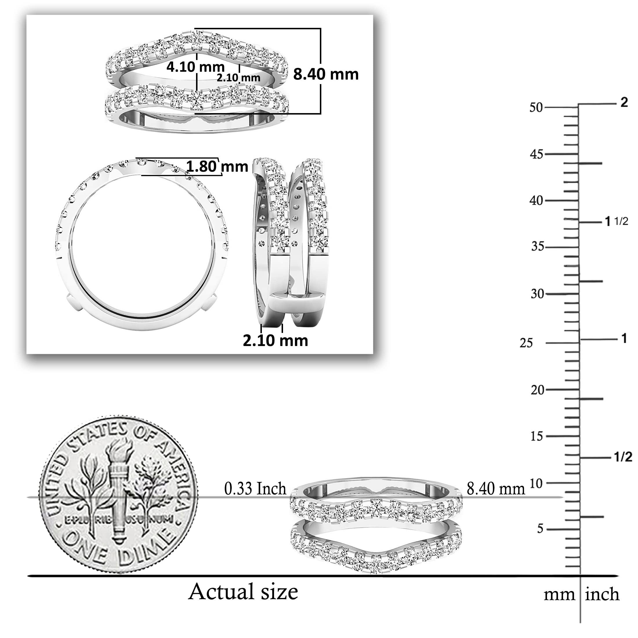 Dazzlingrock Collection Round White Cubic Zirconia Wedding Enhancer Double Ring for Women (1.60 ctw, Color White, Clarity Clean) in 10K White Gold Size 6