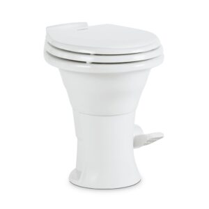 dometic 310 standard toilet - oblong shape, lightweight and efficient flush with pressure-enhanced powerflush and slow close seat cover - perfect for modern rvs