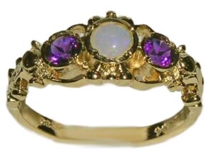 letsbuygold 14k yellow gold real genuine opal & amethyst womens band ring - size 10