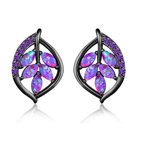 CiNily Created Purple Fire Opal Amethyst Black Gold Plated for Women Jewelry Gemstone Stud Earrings