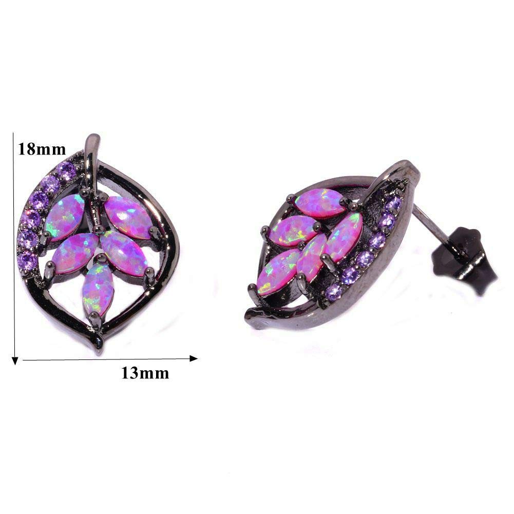 CiNily Created Purple Fire Opal Amethyst Black Gold Plated for Women Jewelry Gemstone Stud Earrings