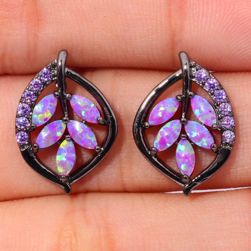 CiNily Created Purple Fire Opal Amethyst Black Gold Plated for Women Jewelry Gemstone Stud Earrings