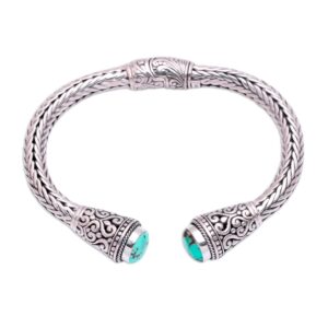 novica artisan handmade turquoise cuff bracelet sterling silver from bali natural blue tone indonesia birthstone balinese traditional [bracelet 6 in l (end to end) x 0.4 in w] ' dragon beauty'