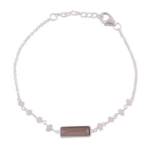 novica handmade smoky quartz rainbow moonstone pendant bracelet from india .925 sterling silver brown clear 'magical prism'