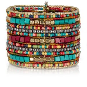 spunkysoul bohemian multi-colored beaded cuff bracelets for women collection (teal/red/cube)