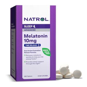 natrol advanced sleep melatonin 10mg, dietary supplement for restful sleep, time release melatonin tablets, 100 time-release tablets, 100 day supply