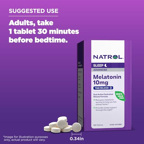 Natrol Advanced Sleep Melatonin 10mg, Dietary Supplement for Restful Sleep, Time Release Melatonin Tablets, 100 Time-Release Tablets, 100 Day Supply