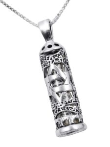 ajudaica mezuzah necklace pendant in 925 sterling silver with chain (mezuzah with star of david)