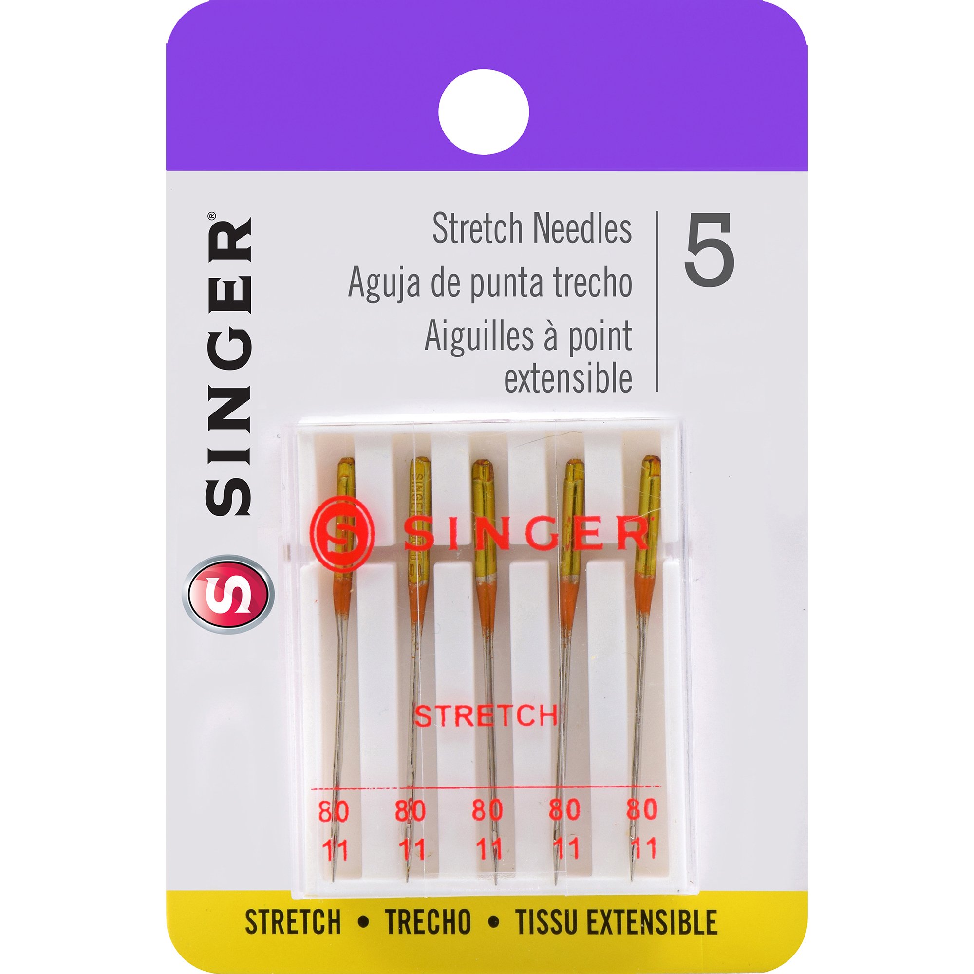 SINGER 04720 Universal Stretch Sewing Machine Needles, Size 80/12, 5-Count (Color May Vary)