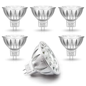 alide mr16 7w gu5.3 led bulbs replace 50w-75w halogen equivalent,2700k warm white,12v low voltage mr16 bulb spotlight for outdoor landscape flood track recessed lighting,560lm,38 deg,6 pack