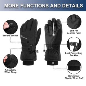 ANDORRA Ski Gloves Women Touchscreen Zipper Pocket Snow Gloves Snowboarding Gloves, Black, S